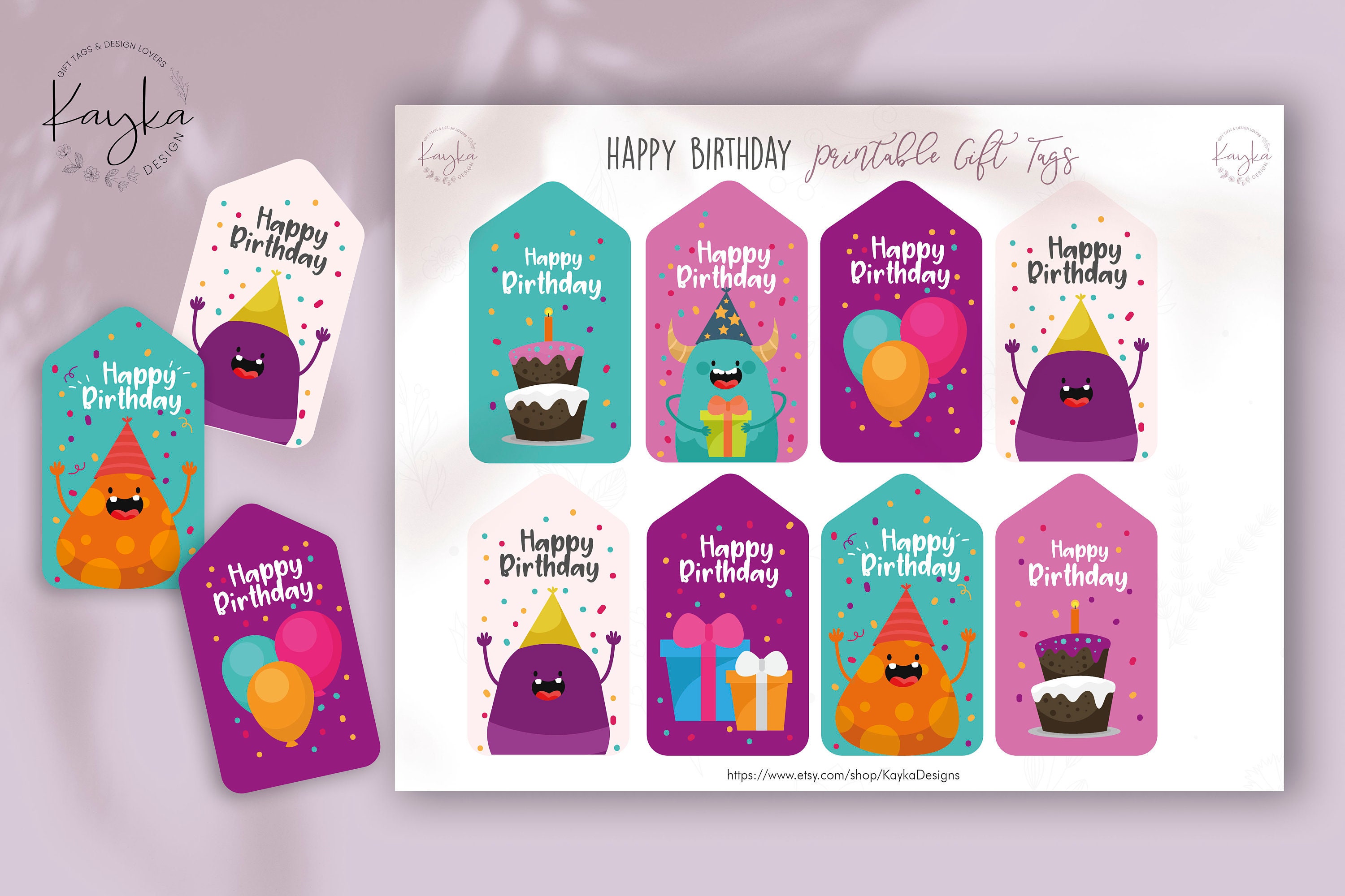 Printable Happy Birthday Cute Monsters Gift Tag | Instant Download ...