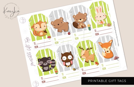 Printable Forest Animals Gift Tags Woodland Animals to From | Etsy
