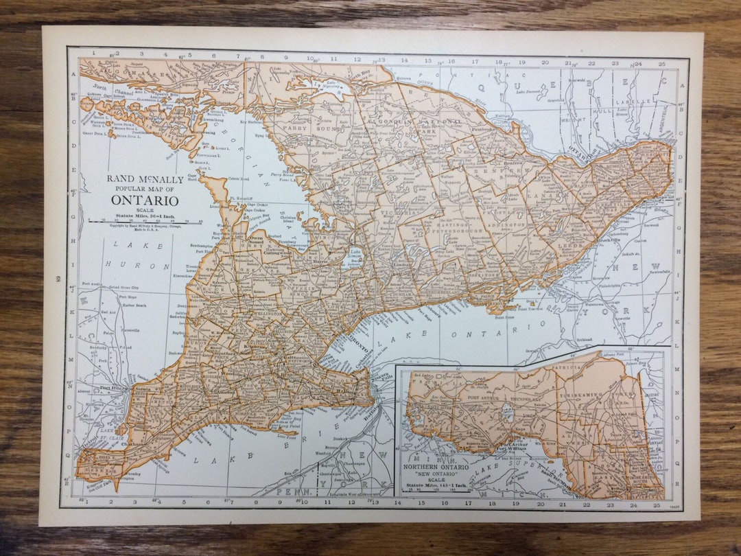 Ontario or Quebec Large Map - 1925 the Columbian Atlas - Antique Rand ...