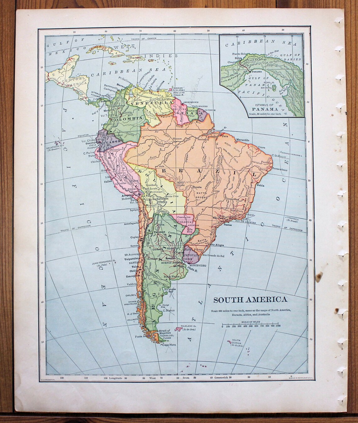 South America Map - 1901 Natural Advanced Geography - Atlas - Etsy