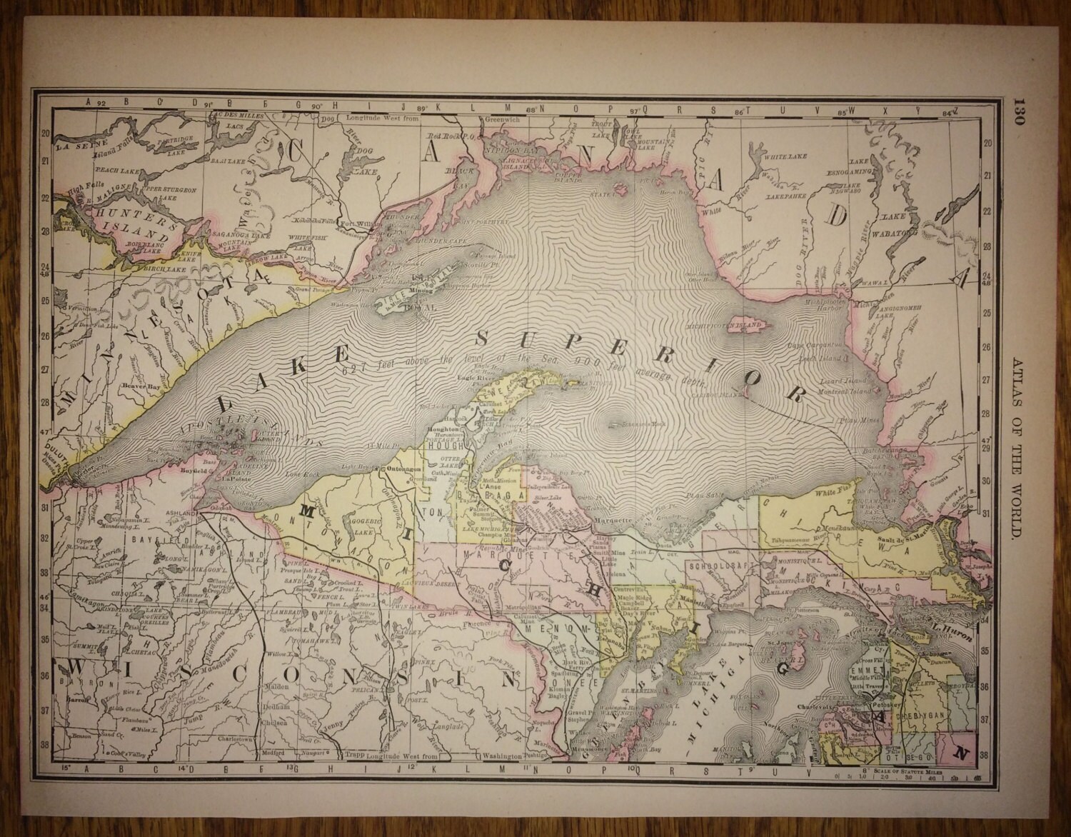 Indiana or Upper Michigan & Lake Superior Large Map - 1888 Rand Mcnally ...