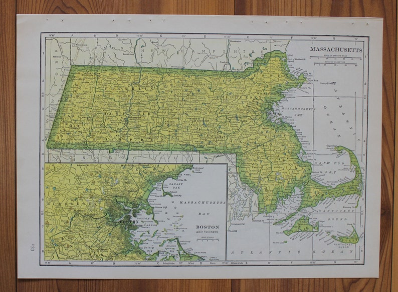 Massachusetts (with Inset of Boston & Vicinity) or Michigan Large Map ...