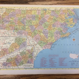 New York or North Carolina Large Map - 1955 Hammond's New Supreme World ...