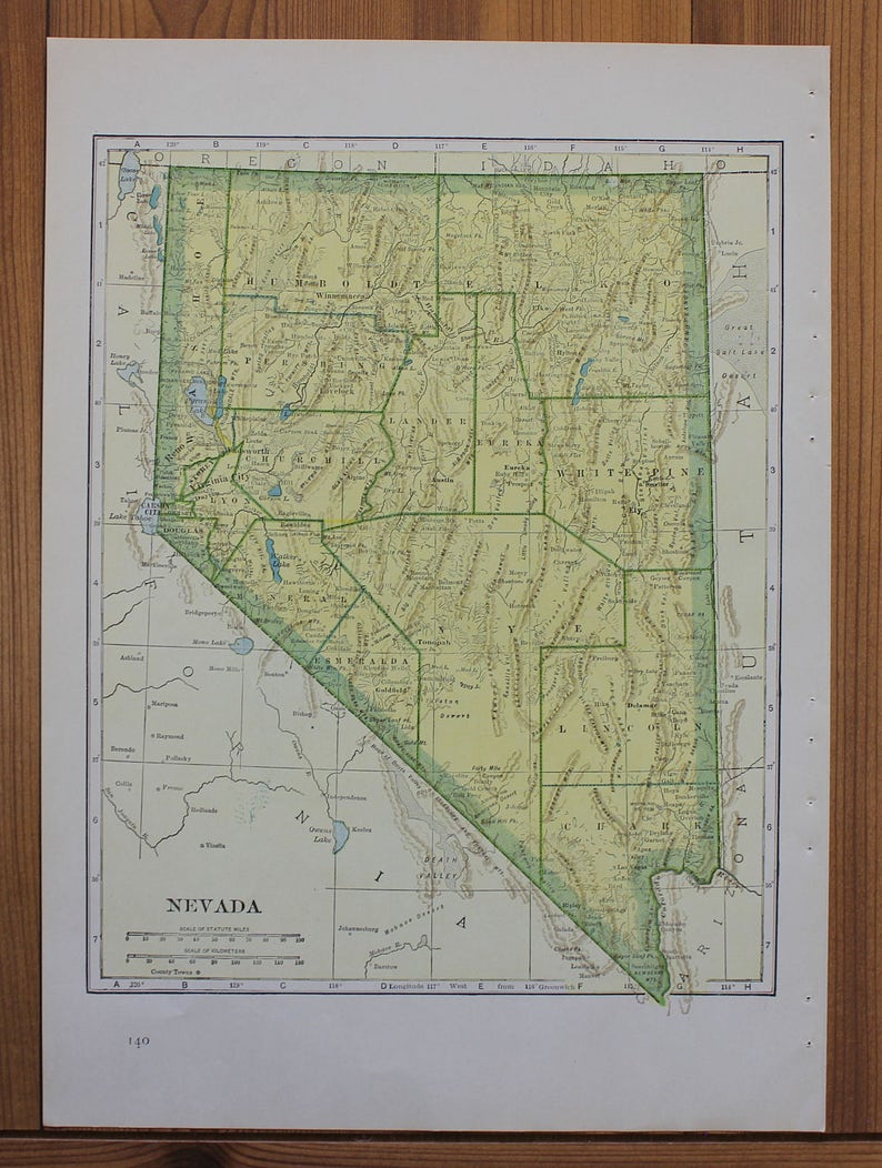 Nebraska or Nevada Large Map, 1943 Columbia Standard Illustrated World ...