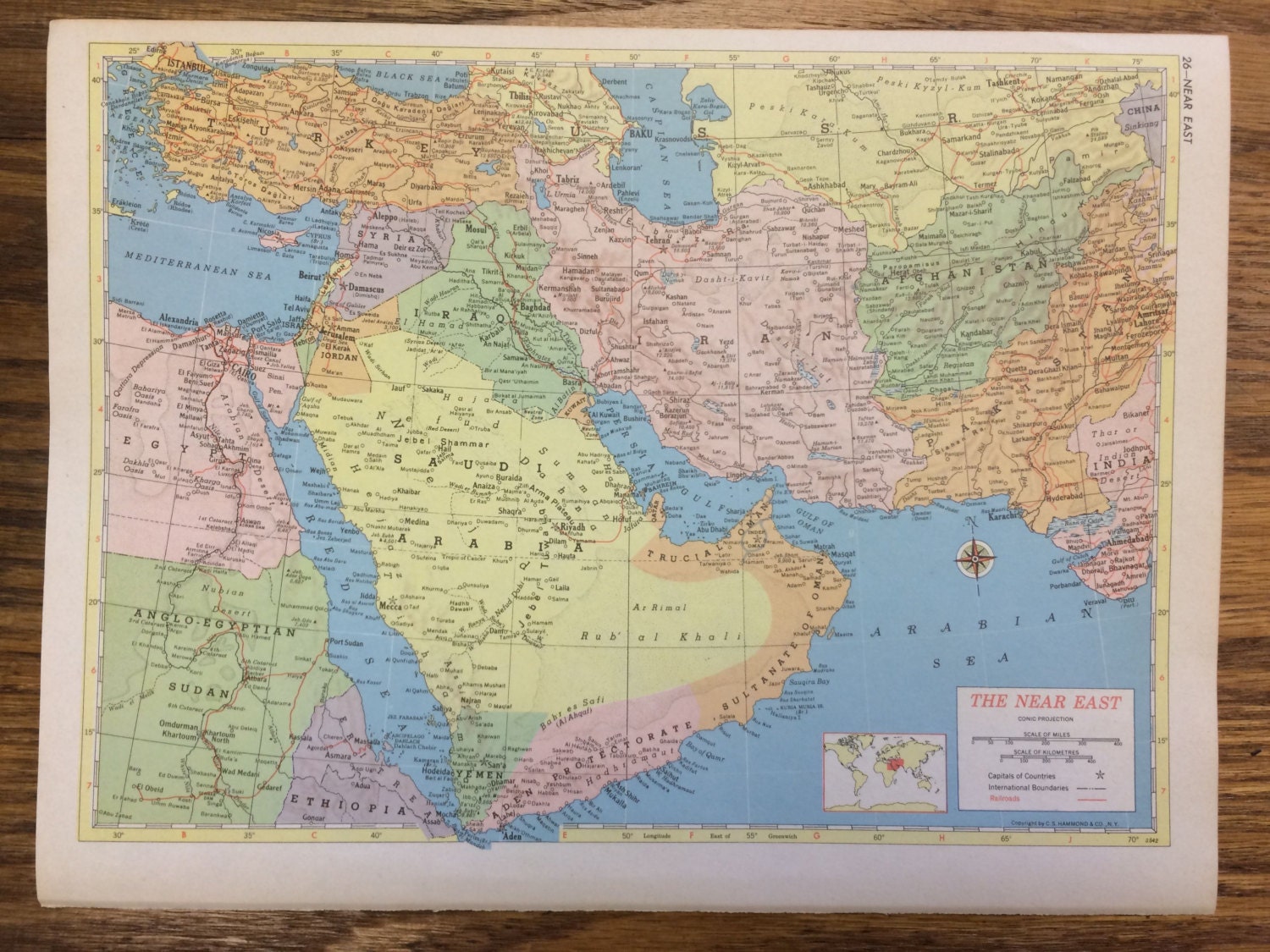 Asia or the Near East Large Map - 1955 Hammond's New Supreme World ...