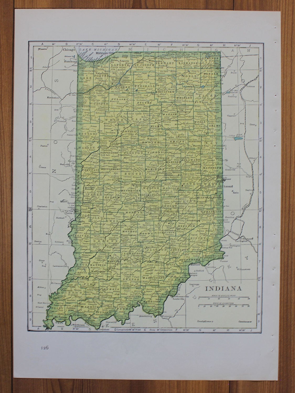 Illinois or Indiana Large Map, 1943 Columbia Standard Illustrated World ...