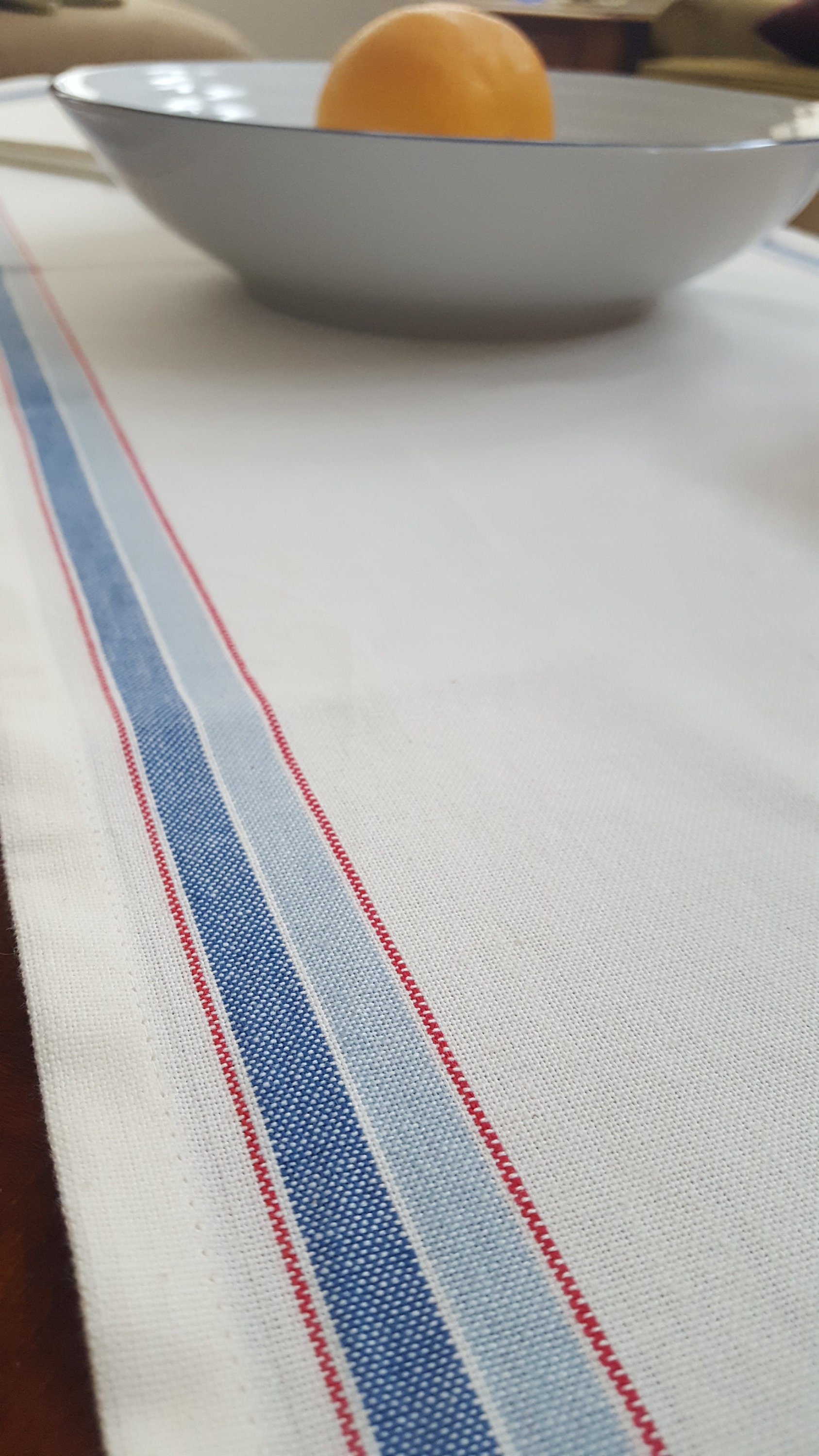 Cream, Blue and Red Table Runner, Farmhouse Table Runner, Casual Table ...