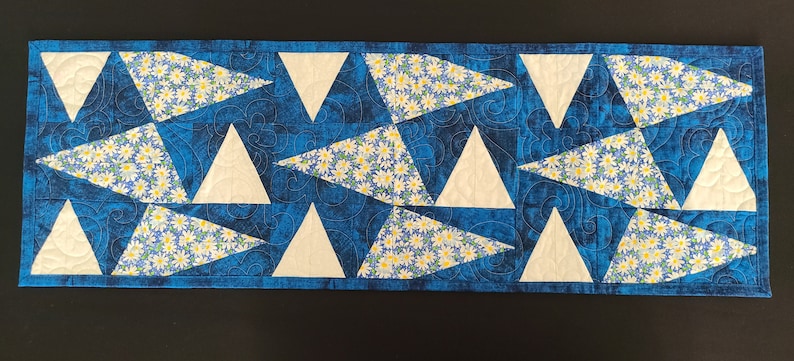 Blue Table Runner, Quilted Table Runner, Pieced Table Runner, Floral ...