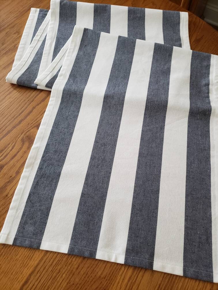 White and Blue Stripe Table Runner, Farmhouse Table Runner, Casual ...