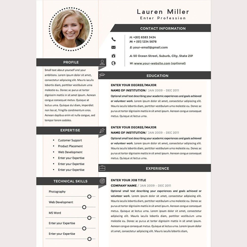 Professional 4 Page Resume Template / CV Template Cover - Etsy