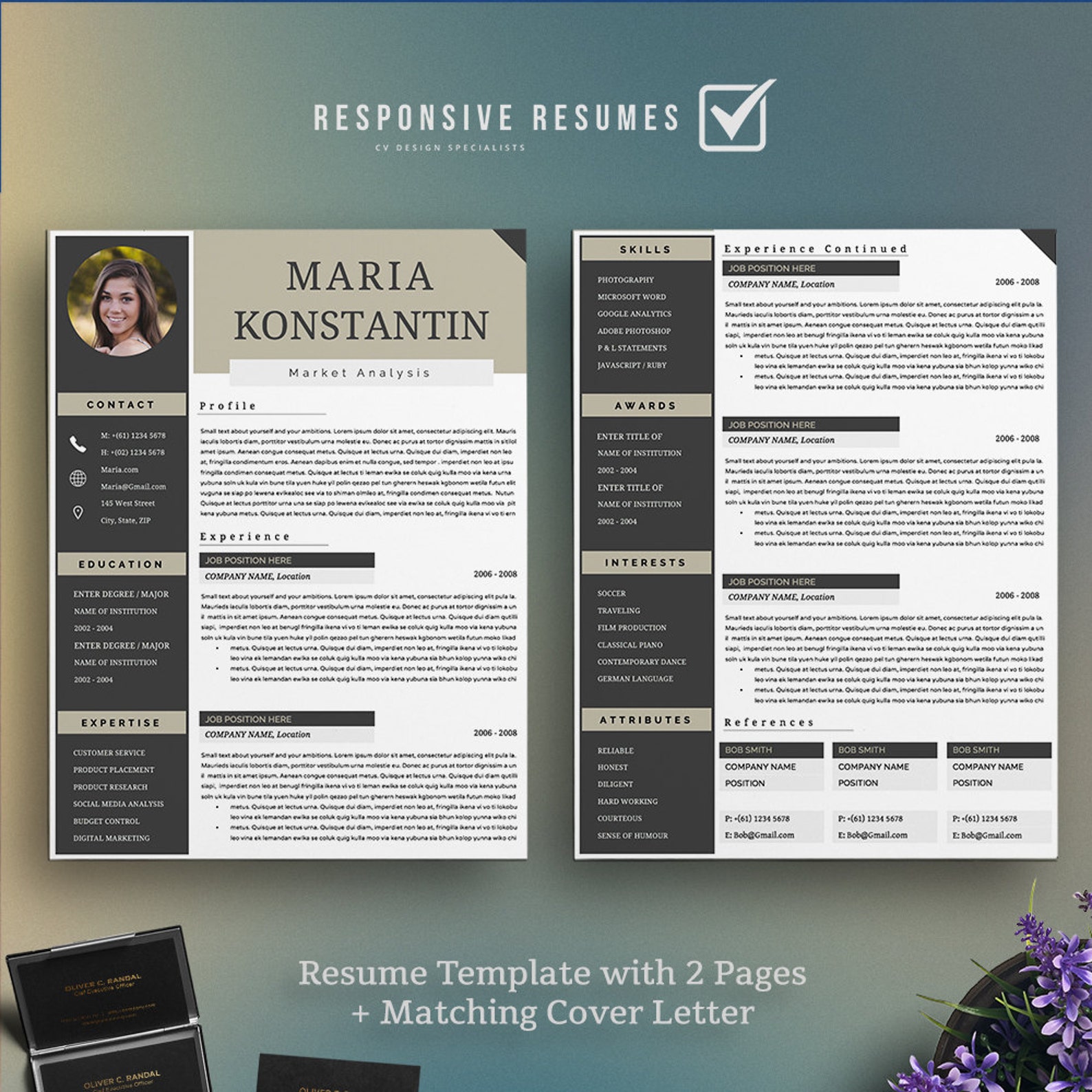 Professional 3 Page Resume Template / CV Cover Letter A4 & US - Etsy