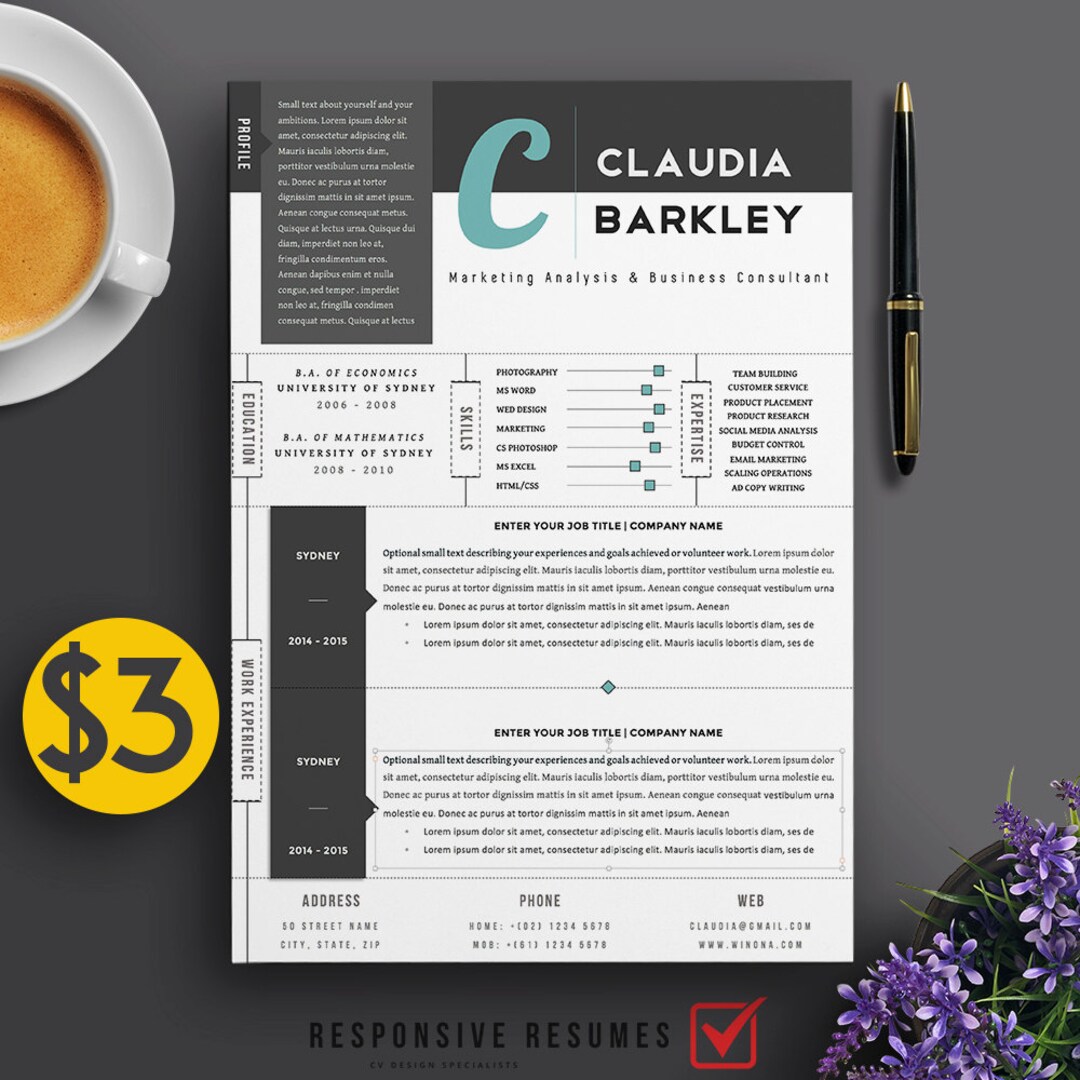 Professional 3 Page Resume Template / CV Template, Cover Letter A4 & US ...