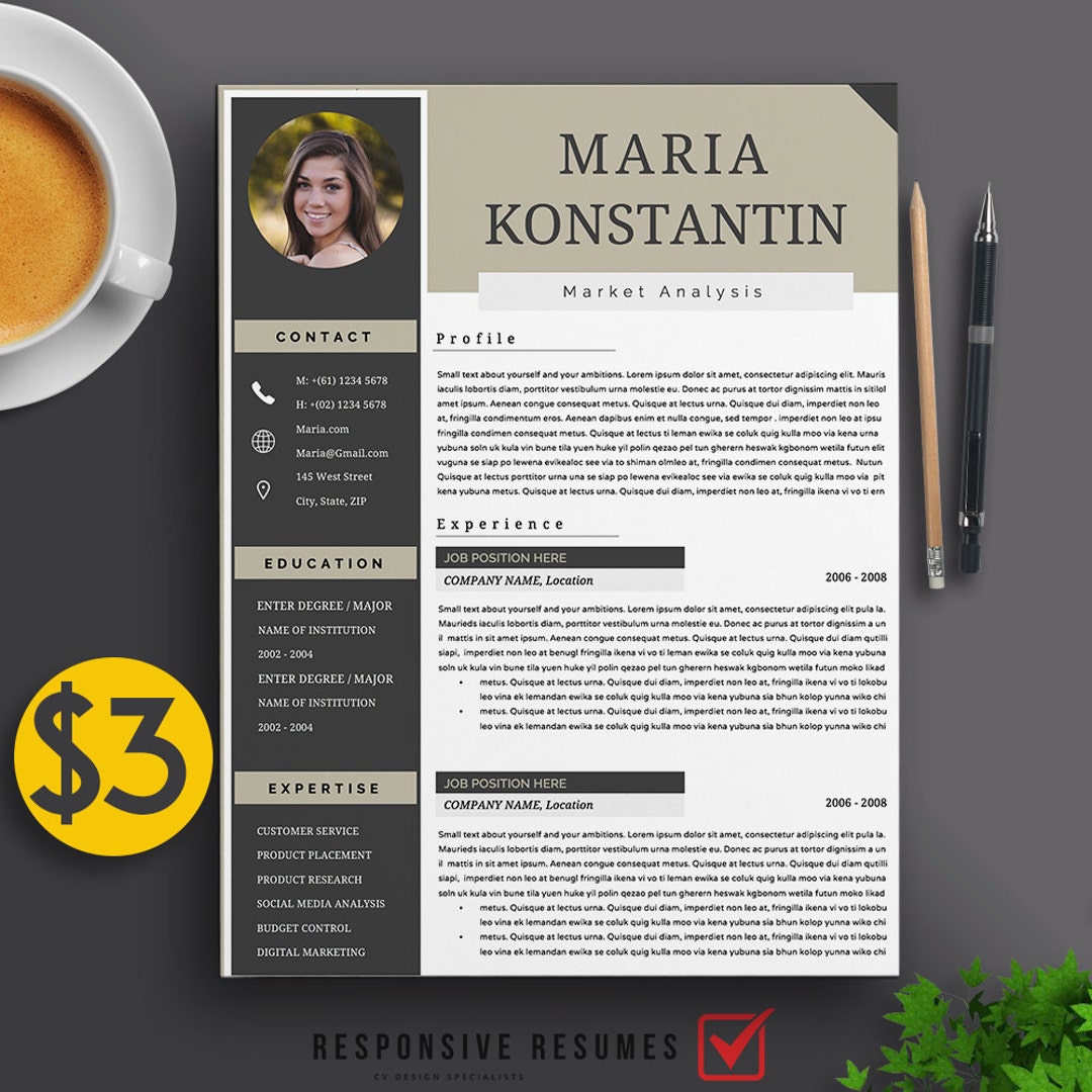 Professional 3 Page Resume Template / CV Cover Letter A4 & US - Etsy