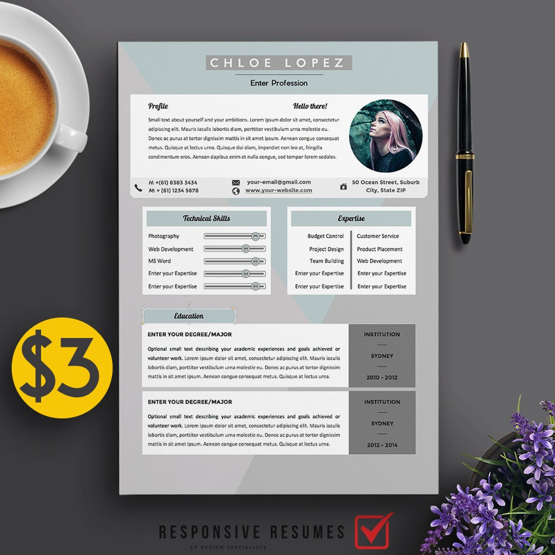 Professional 4 Page Resume Template / CV Template, Cover Letter ...