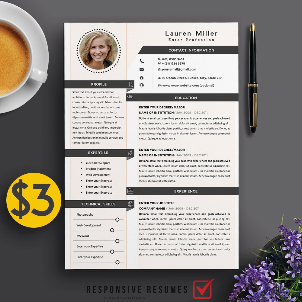 Professional 4 Page Resume Template / CV Template Cover - Etsy