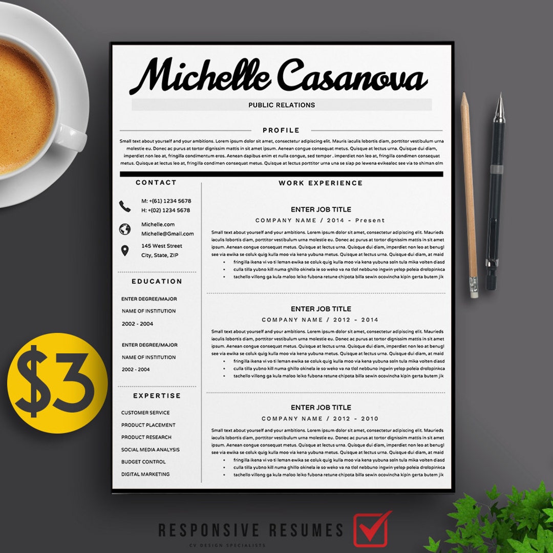 Professional 2 Page Resume Template / CV, 2 Cover Letters A4 & US ...