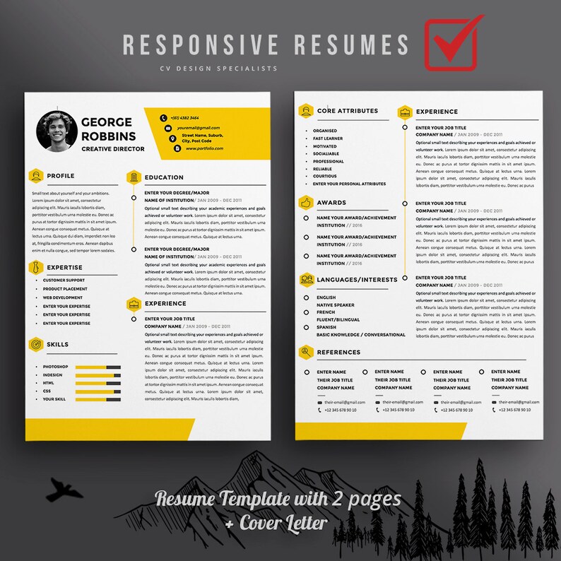 Professional 3 Page Resume Template CV Extra Page Cover Etsy