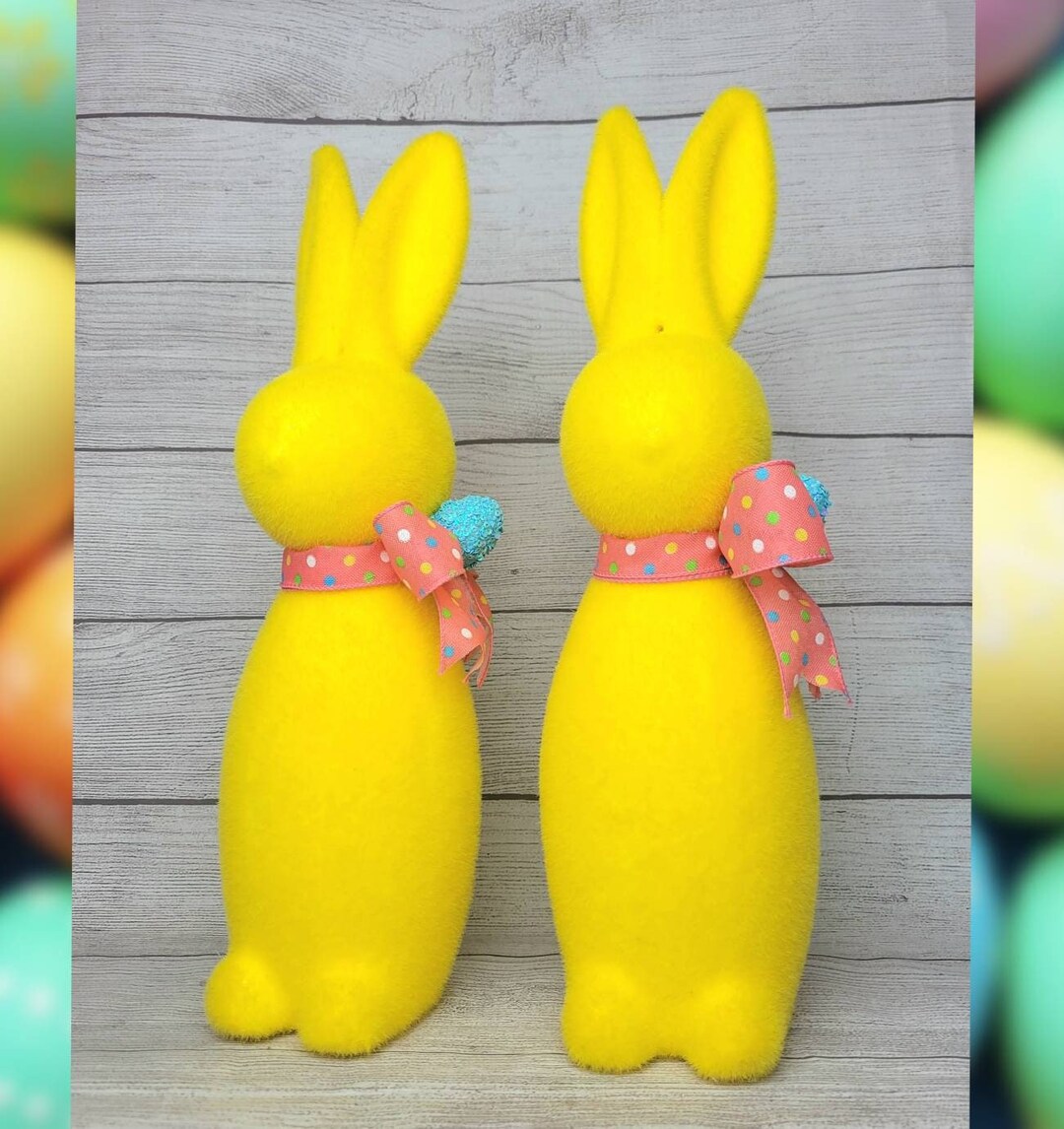Yellow Flocked Bunny Table Centerpiece, Easter Table Decor, 16-inch ...