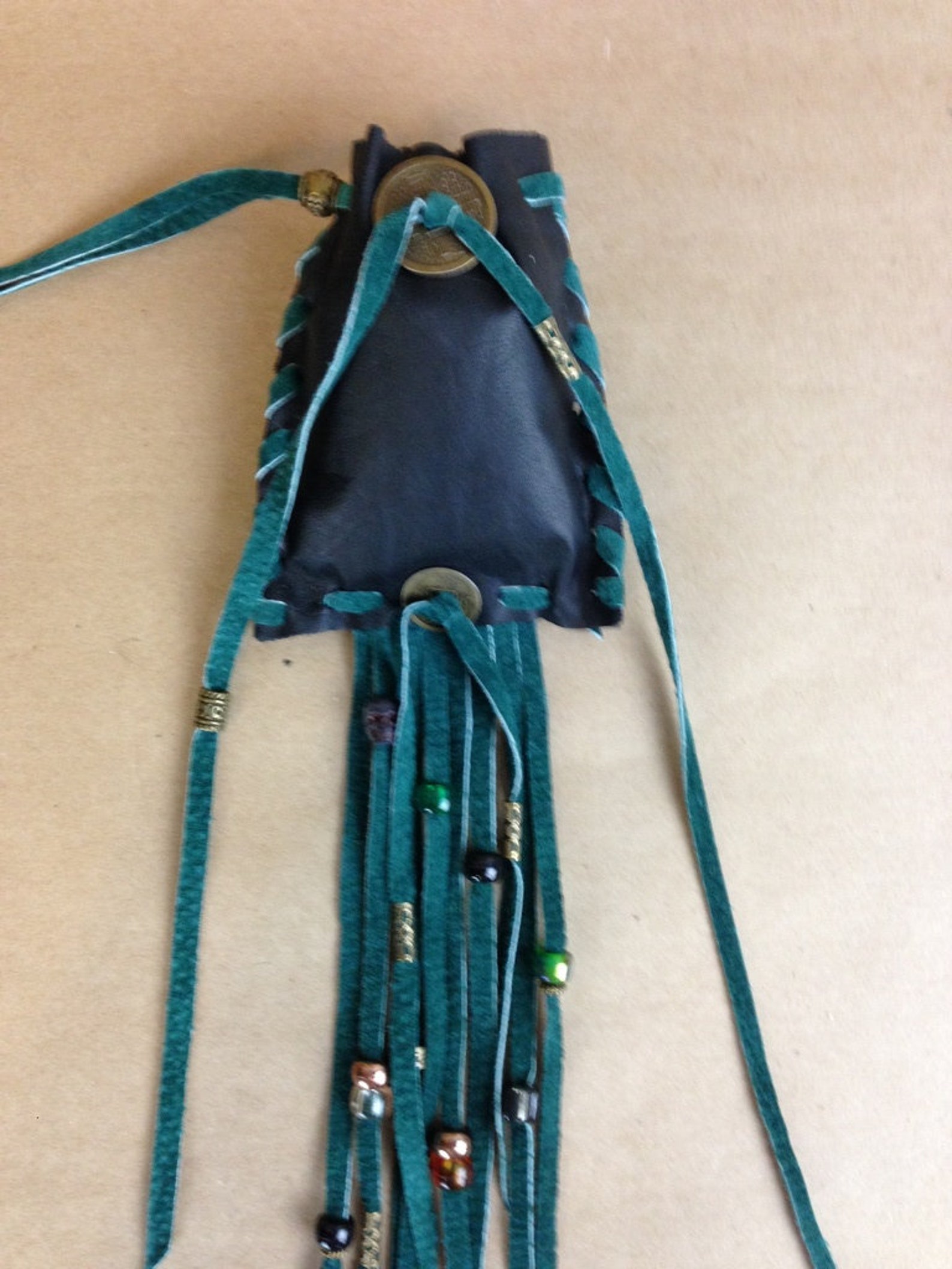 Small Dark Green & Black Leather Mojo Pouch Crystal Bag Game - Etsy