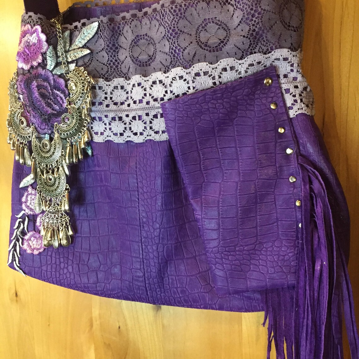 Handmade Purple Hippie Boho Gypsy Leather Fringe Tote Purse Handbag - Etsy