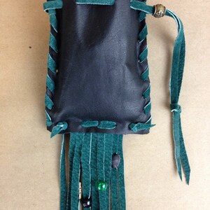Small Dark Green & Black Leather Mojo Pouch, Crystal Bag, Game Bag ...