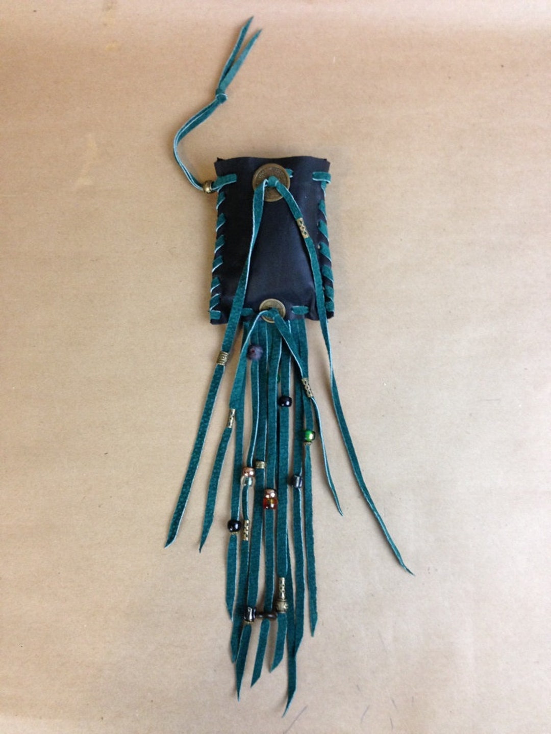 Small Dark Green & Black Leather Mojo Pouch, Crystal Bag, Game Bag ...