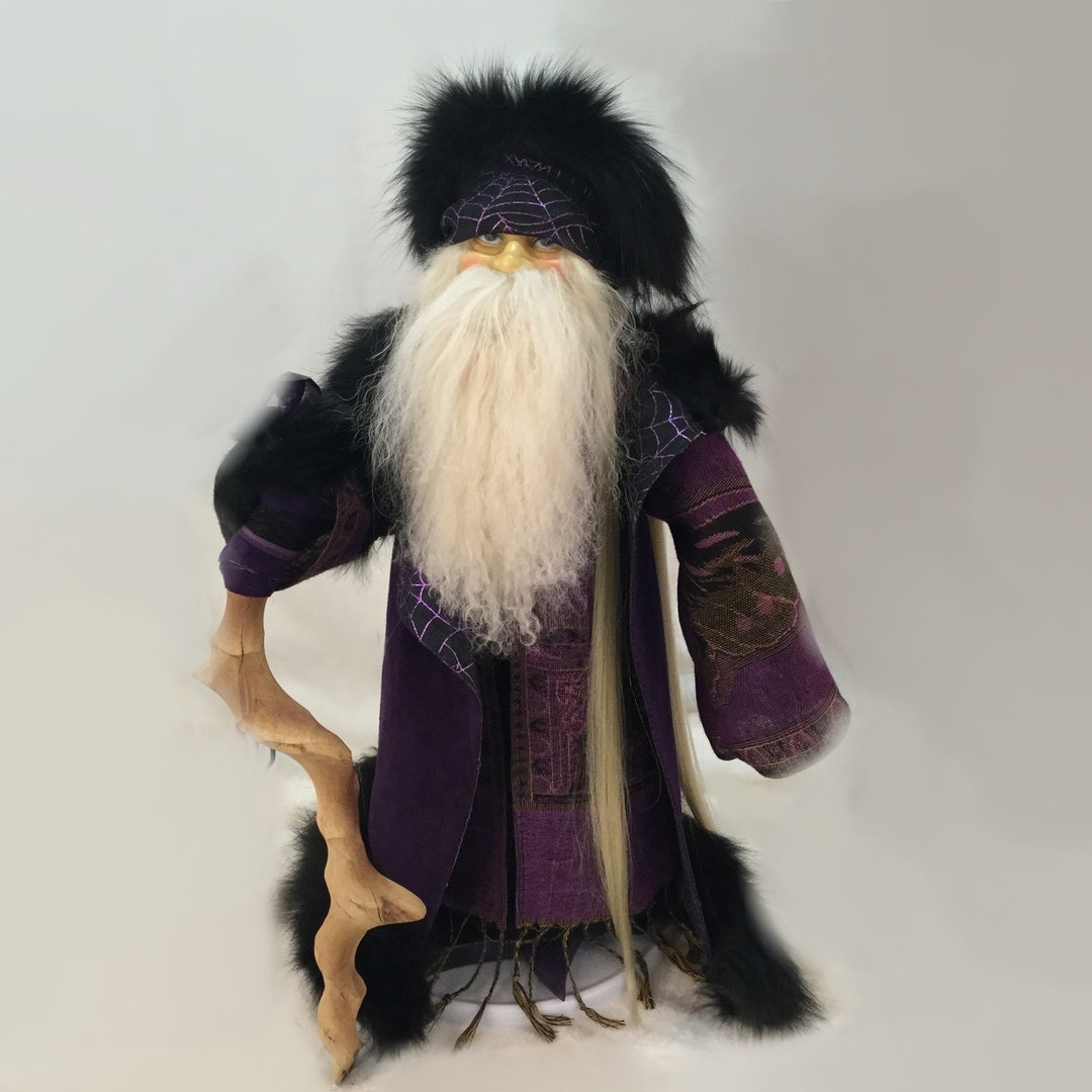 Handcrafted Santa Claus Doll, Purple Leather & Silk, Recycled Vintage ...