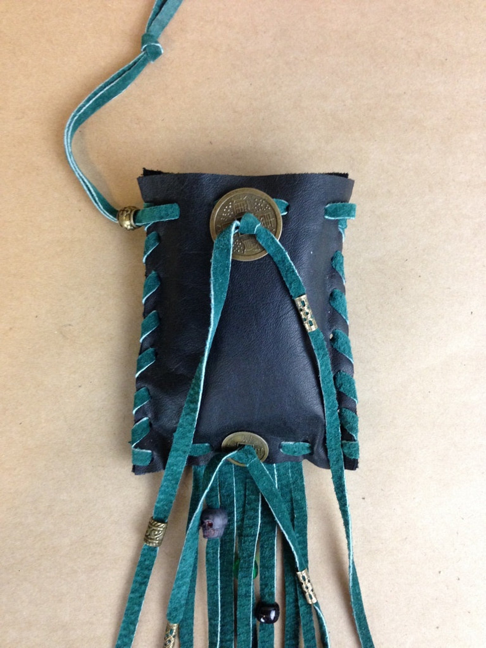 Small Dark Green & Black Leather Mojo Pouch Crystal Bag Game - Etsy