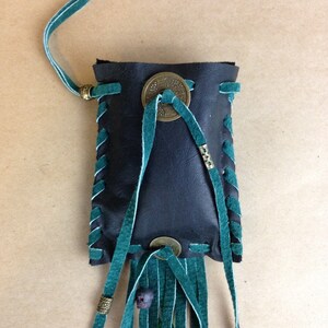 Small Dark Green & Black Leather Mojo Pouch, Crystal Bag, Game Bag ...