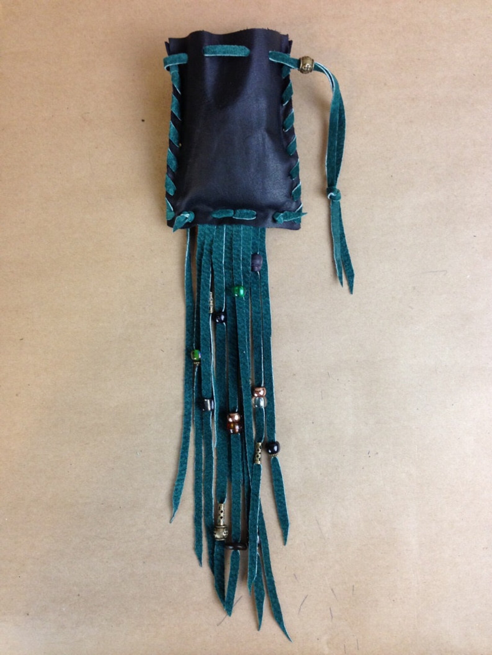 Small Dark Green & Black Leather Mojo Pouch Crystal Bag Game - Etsy