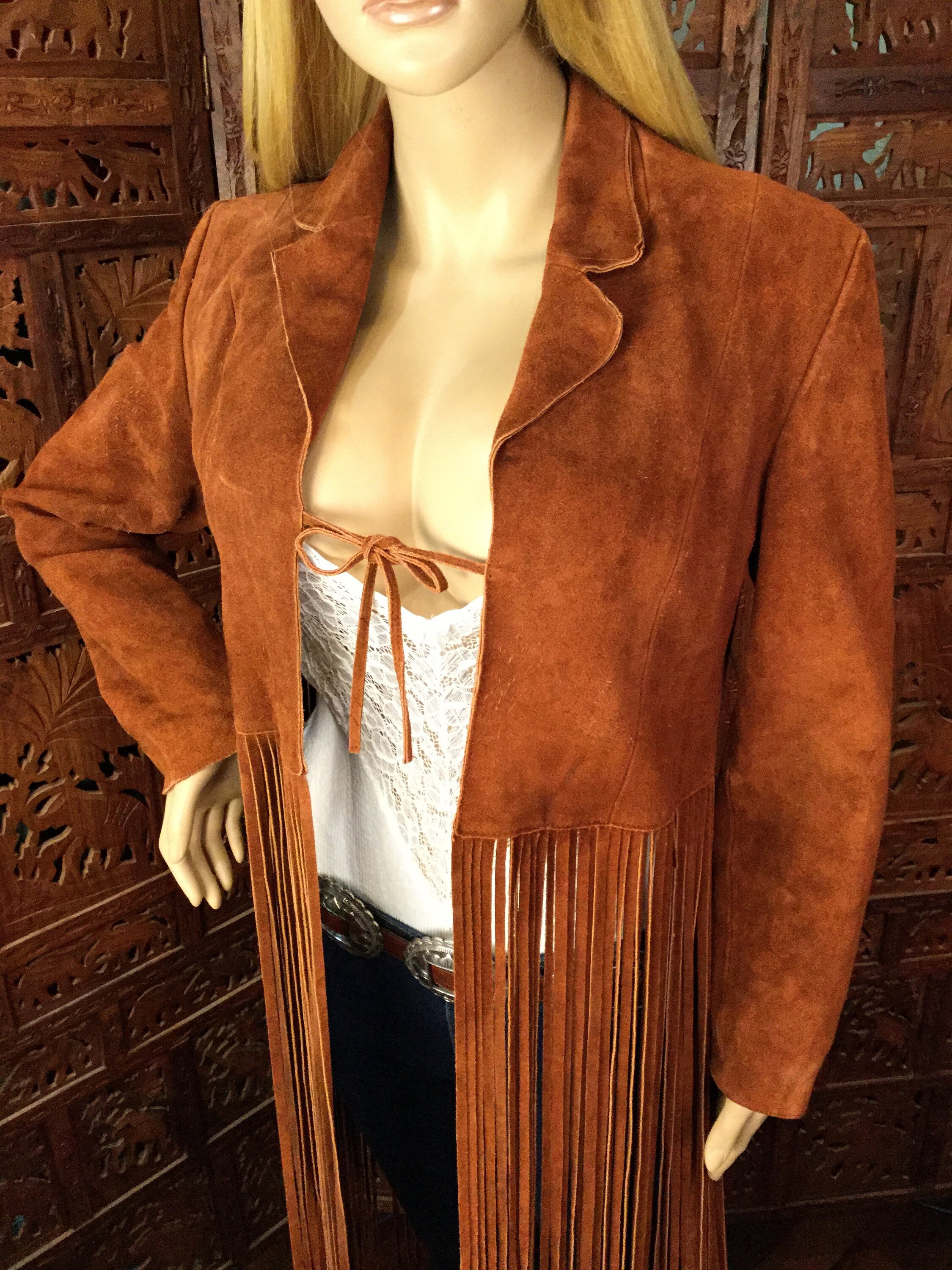 Long Leather 3 Foot Fringe Jacket Calf Length Very Rare Maxima Small - Etsy