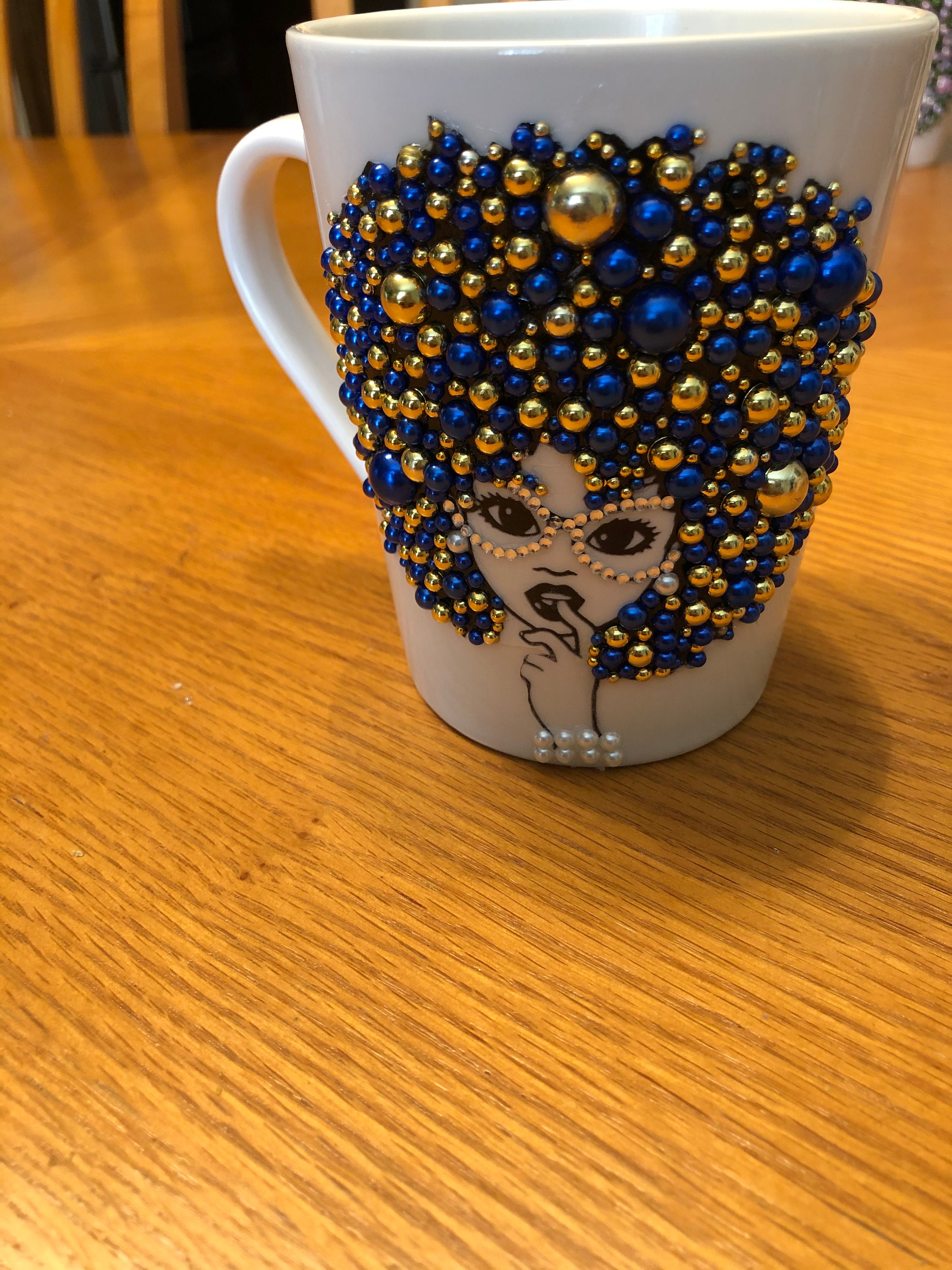 Handmade Blue and Gold Afro Woman Pearl Mug - Etsy