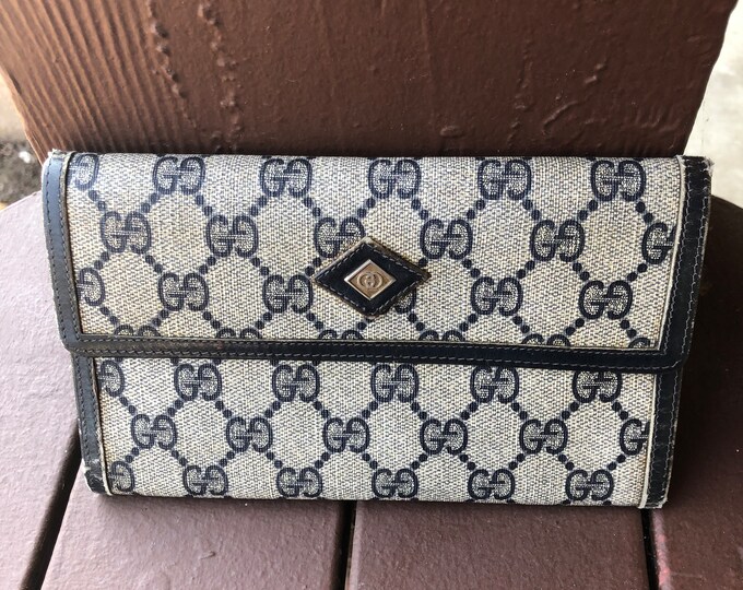 Gucci Vintage Wallet Gucci Blue Monogram Gucci Leather Wallet Made in ...