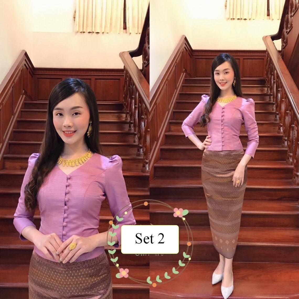 Asian Dress Lao Traditional Dress Thai-lao Dressthai Dress - Etsy