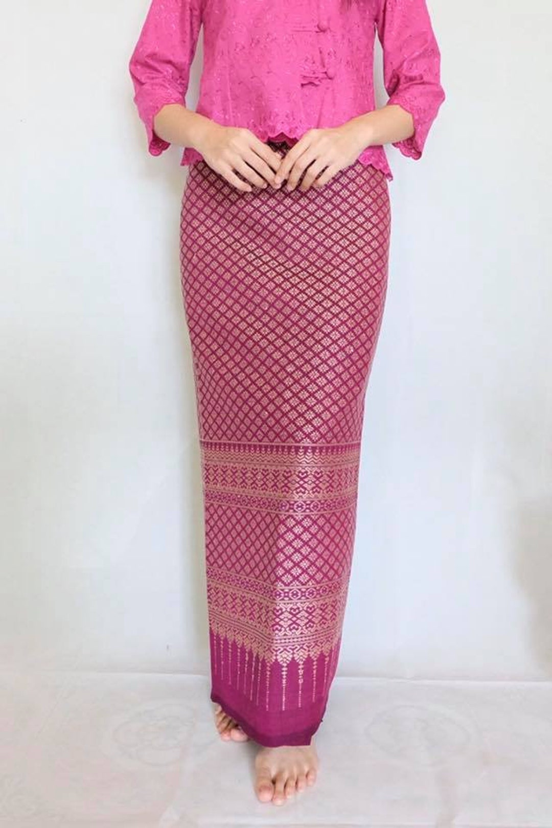Free Size Boho Wrap Skirt Cloth, Thai Woven Sarong, Myanmar Sarong ...