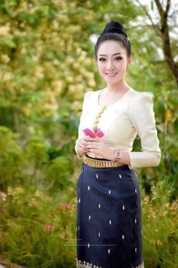 Asian Dress Lao Traditional Dress Thai-lao Dressthai Dress - Etsy
