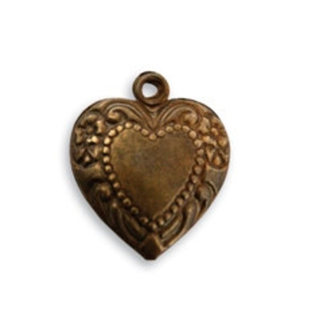 Vintaj Brass Cherished Heart Pendant, Heart Charm, Brass Charm, Etched ...
