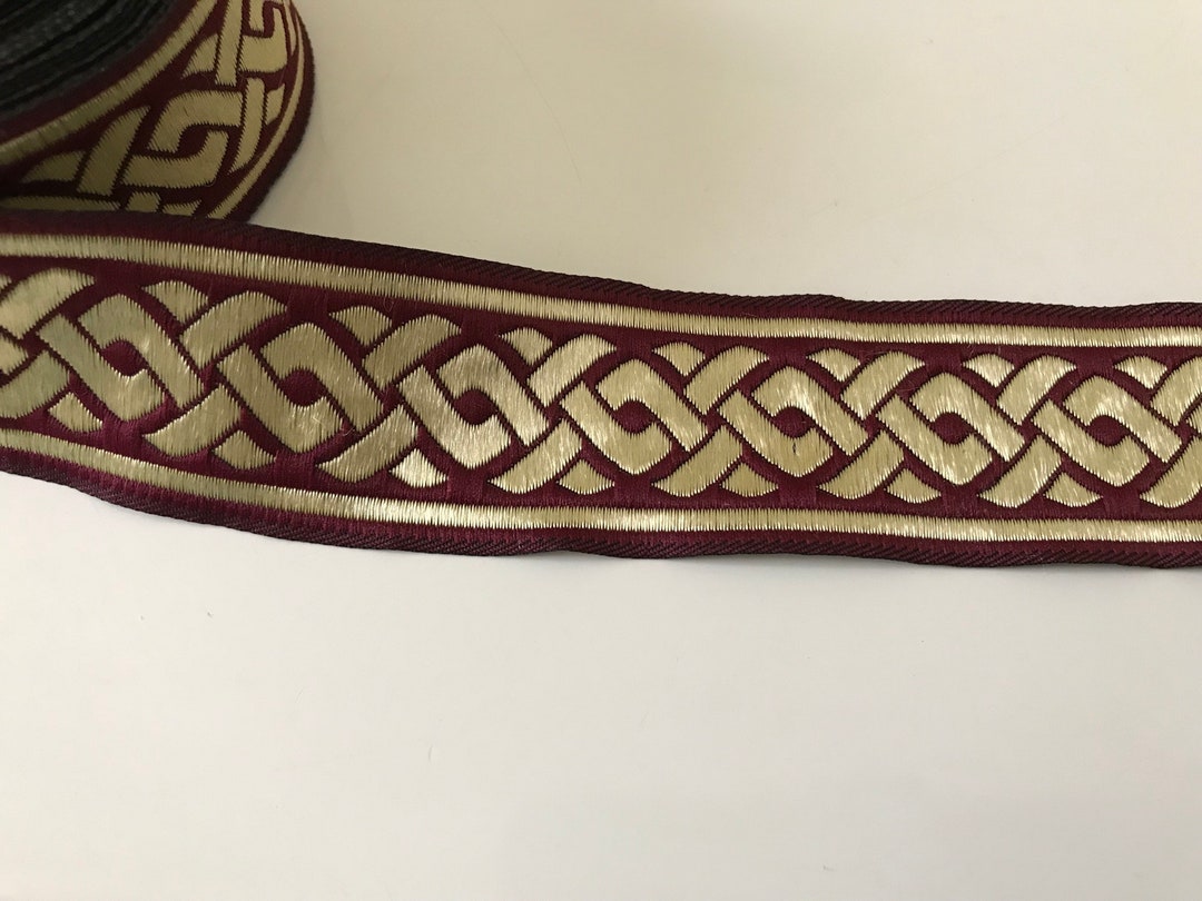 Medieval Braid, Medieval Ribbon 3.5 Cm Burgundy Gold, Burgundy and Gold ...