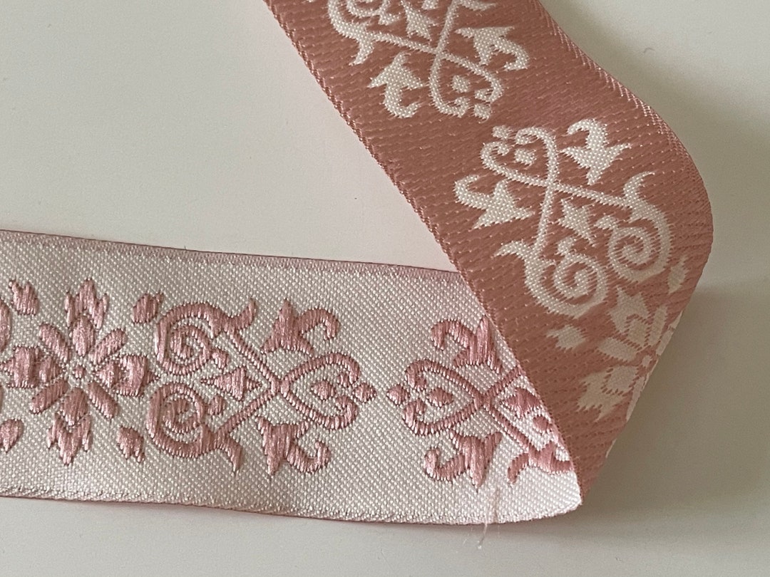 White and Old Pink Baroque Ribbon - Etsy
