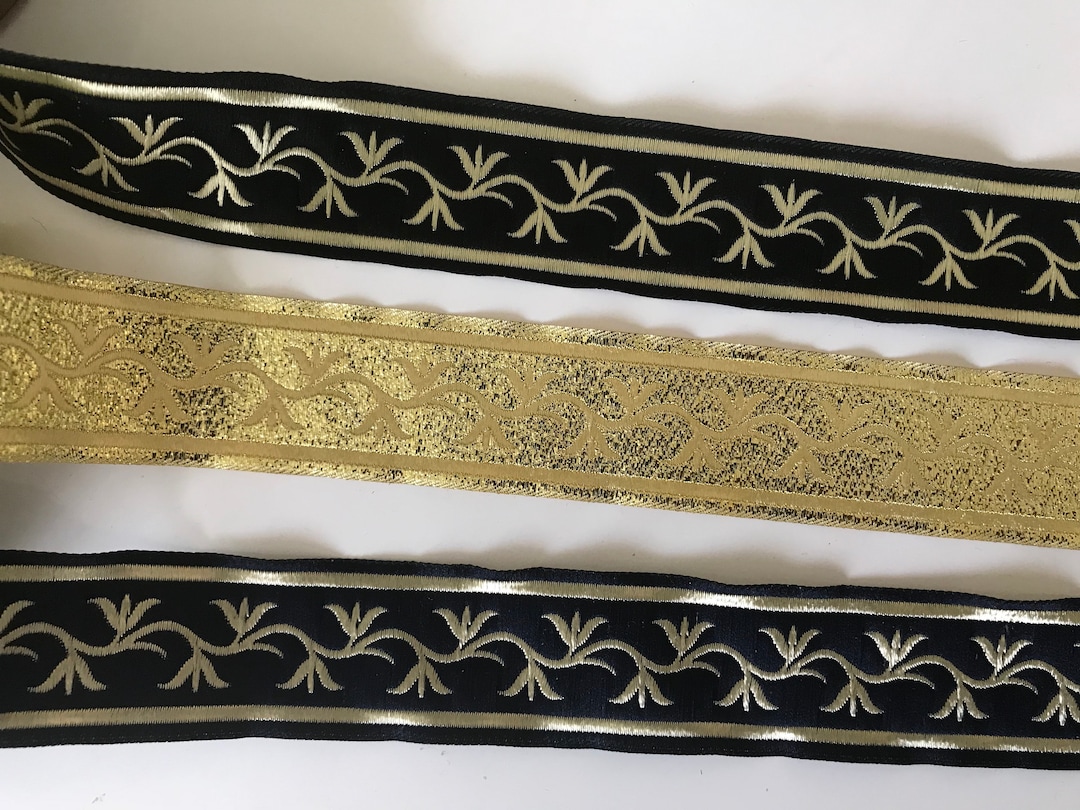 Medieval Braid, Medieval Ribbon 5 Cm Black Gold Very Wide, Blue and ...