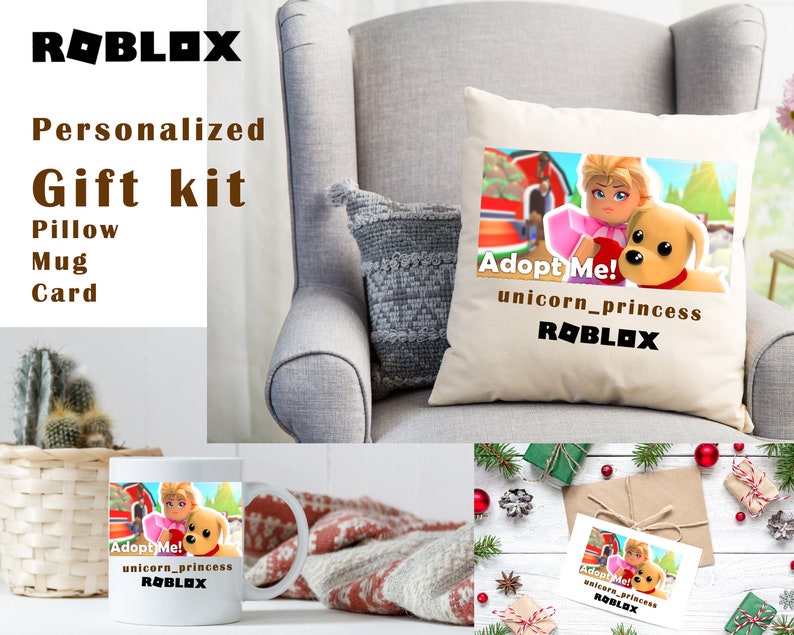 Personalized Roblox Pillow Mug and Card Kit, Game Character With ...