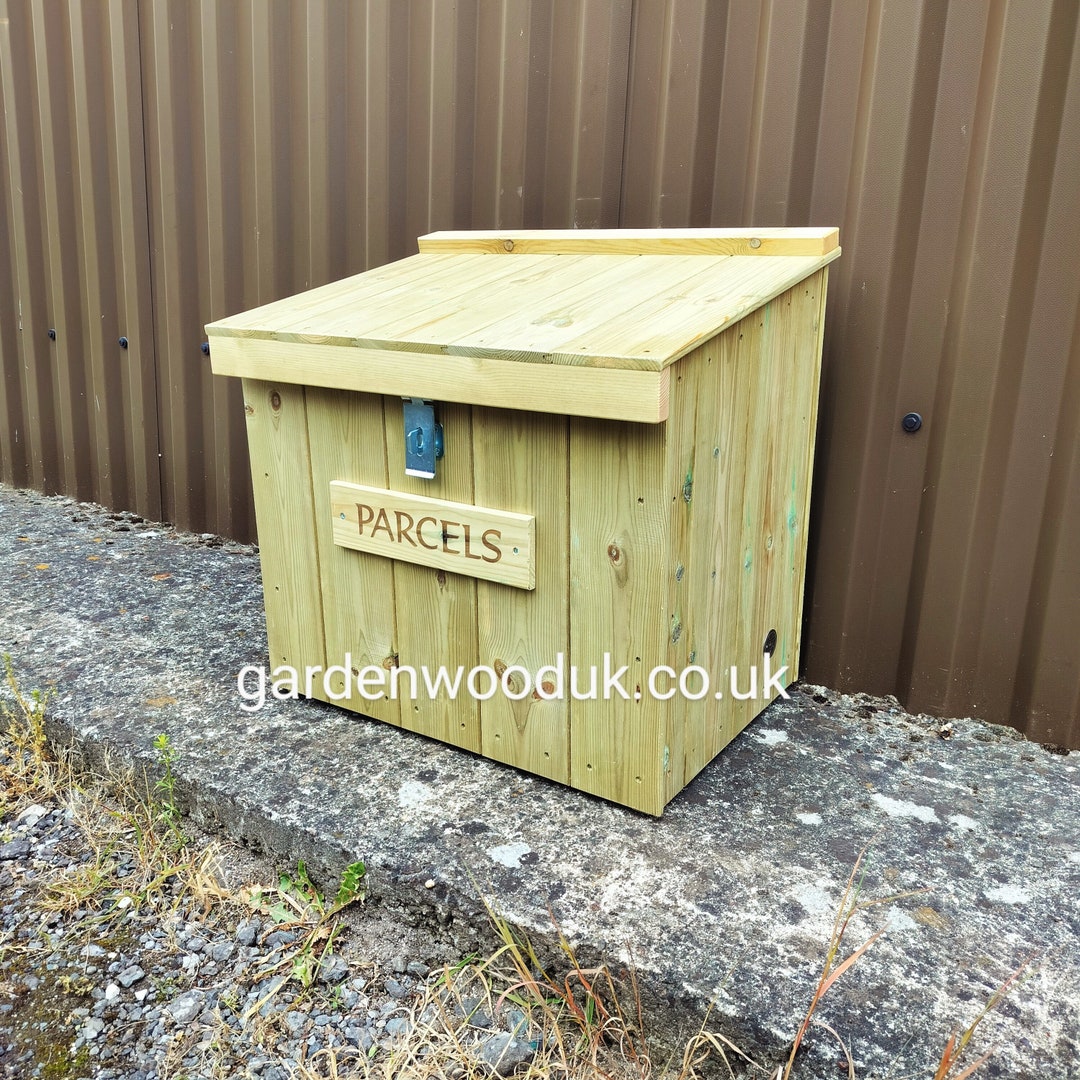 Doorstep Wood Parcel Box. Porch Parcel Storage Box. Handmade Wooden ...