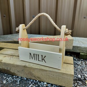 Handmade Wooden Rustic Milk Caddy. Storage Caddy. Milk Bottle Carrier ...