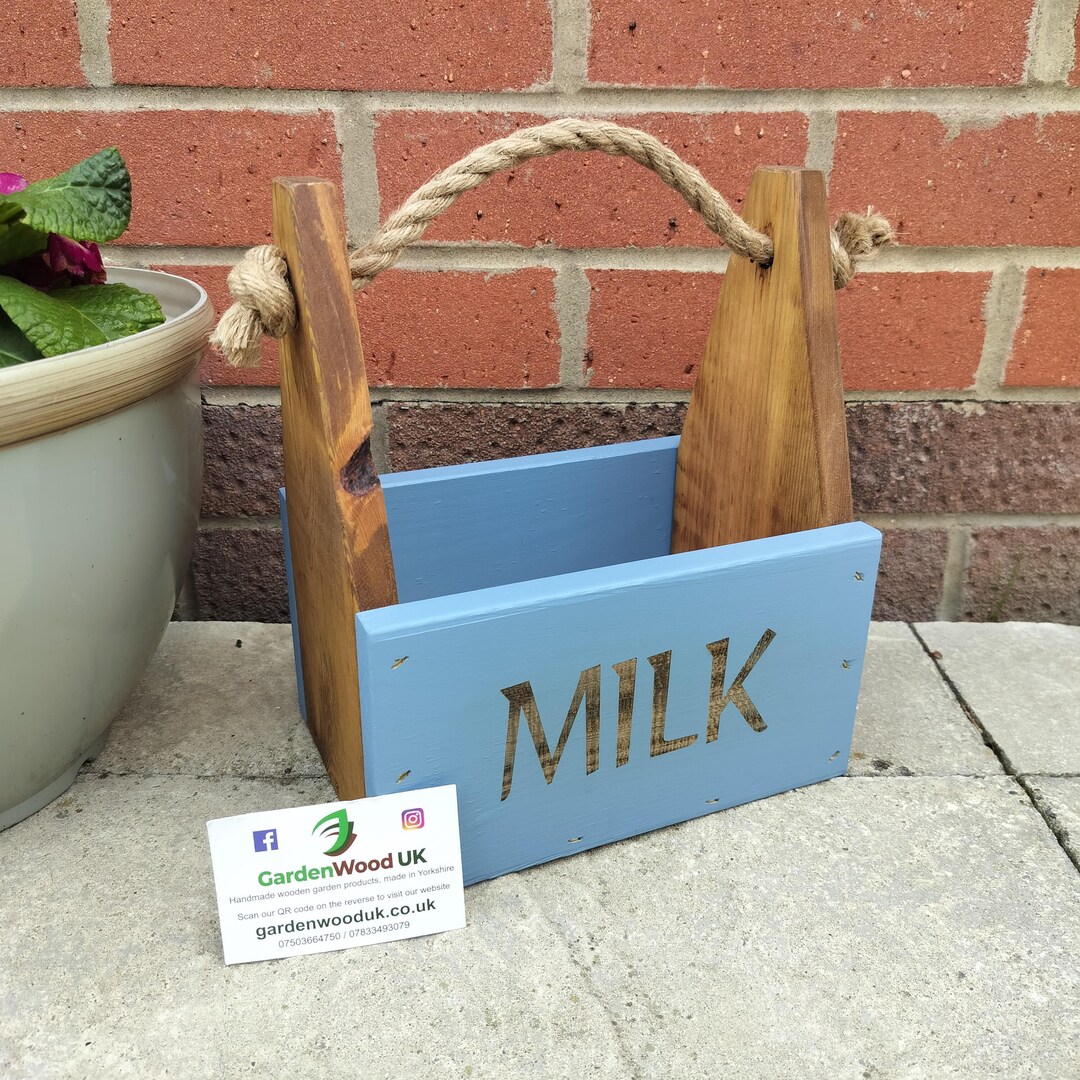 Handmade Wooden Rustic Milk Caddy. Storage Caddy. Milk Bottle Carrier ...