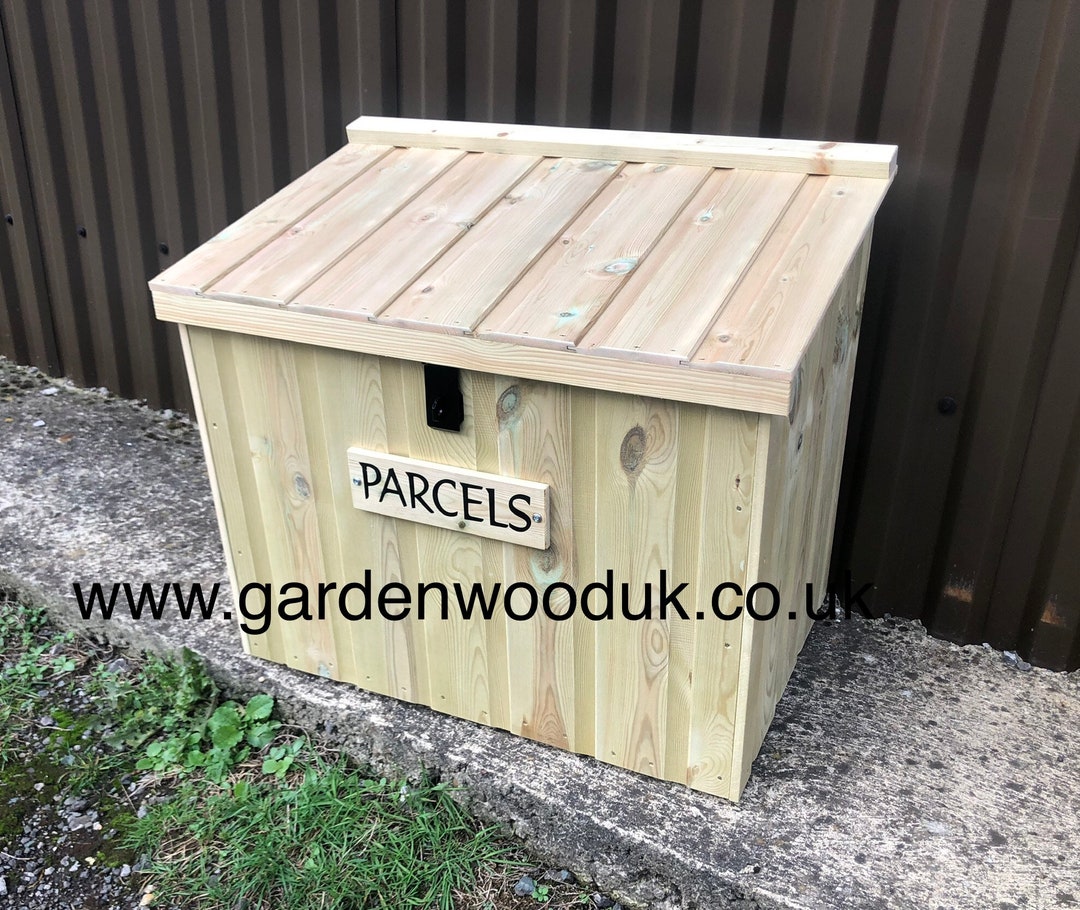 Large Doorstep Wood Parcel Box. Porch Parcel Storage Box. Handmade ...