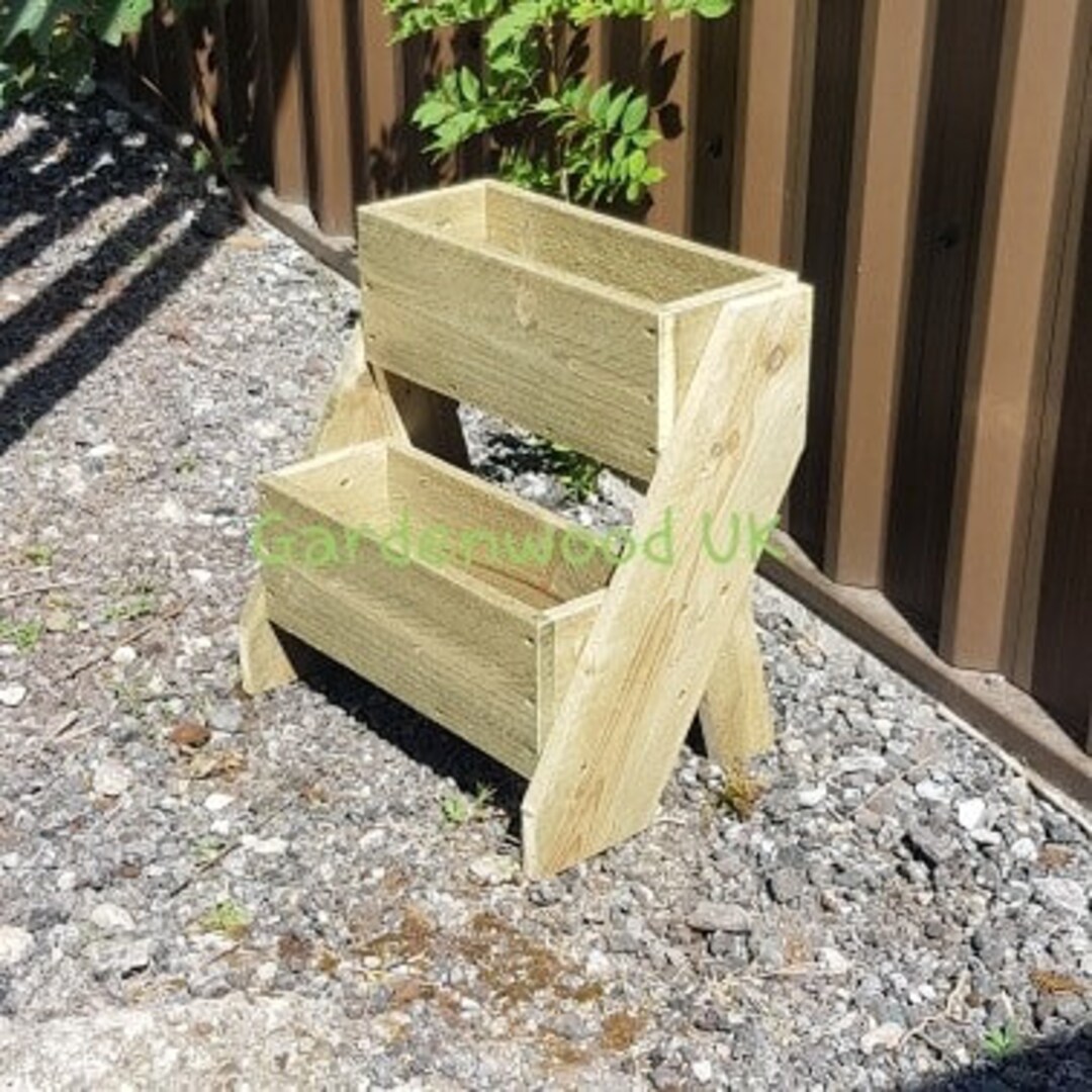 Rustic Wooden 2 Tiered Garden Herb Planter 450mm Wide. Freestanding ...