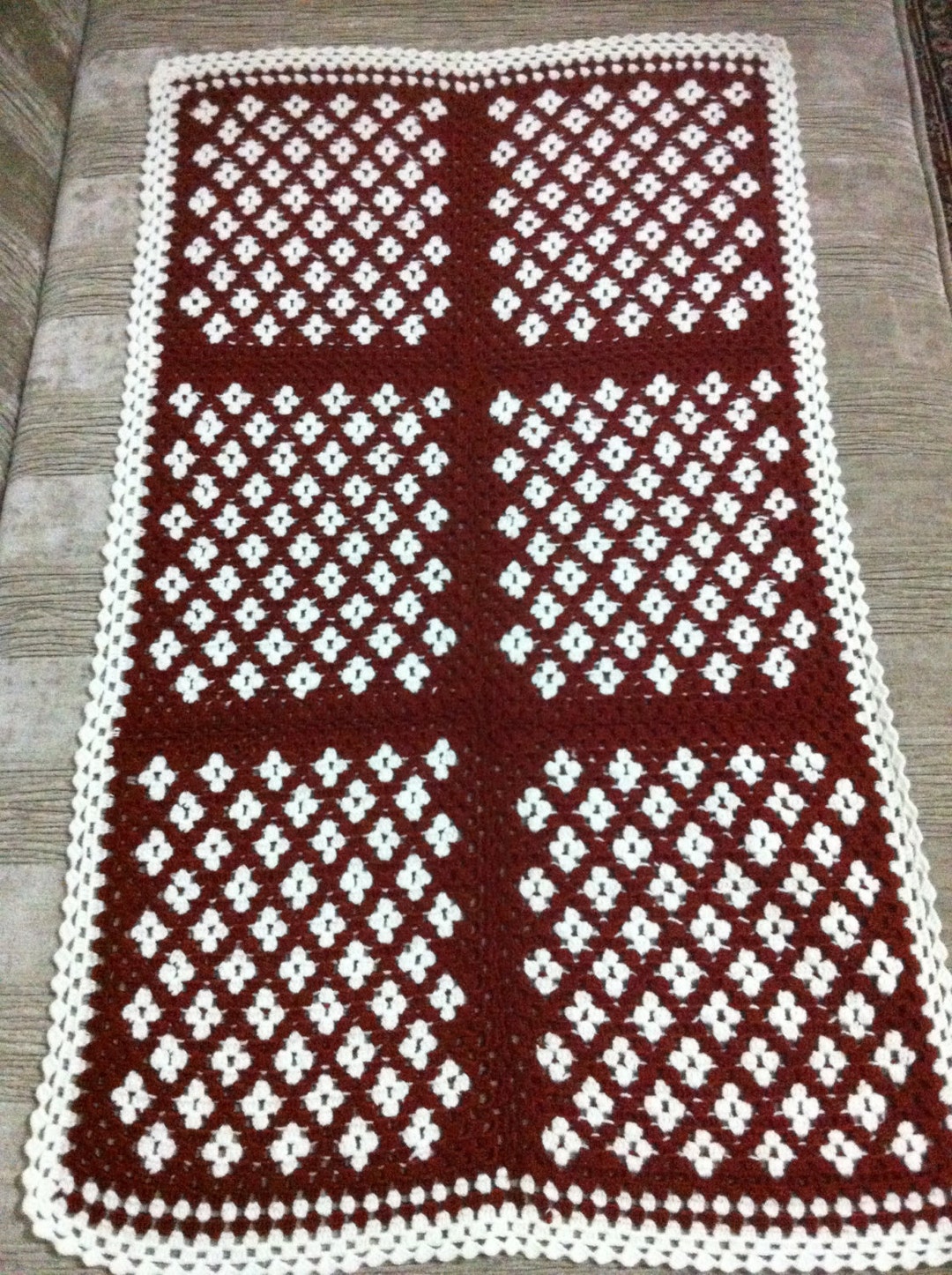 Hand-knitted,knit Wool Cream & Rose Lap Rug Throw Blanket 1'5'' X 2'7 ...