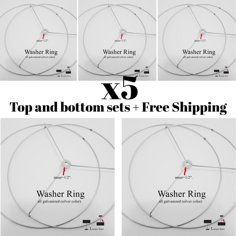 6" Top and Bottom Lampshade Ring Sets (pack of 5 Sets) / Washer Lamp ...