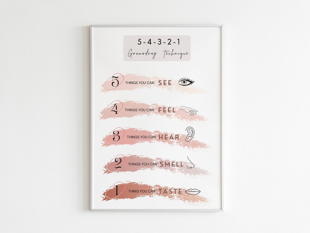54321 Grounding Technique | Mental Health, Mindfulness, Therapy Print ...