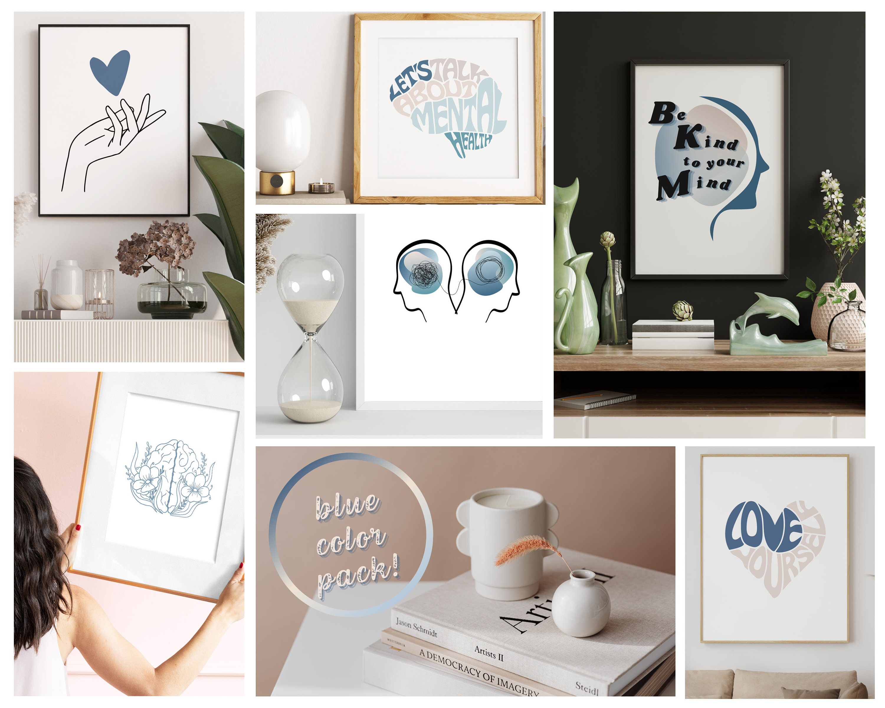 Blue Color Pack Mental Health, Mindfulness, Therapy Print, Personal ...